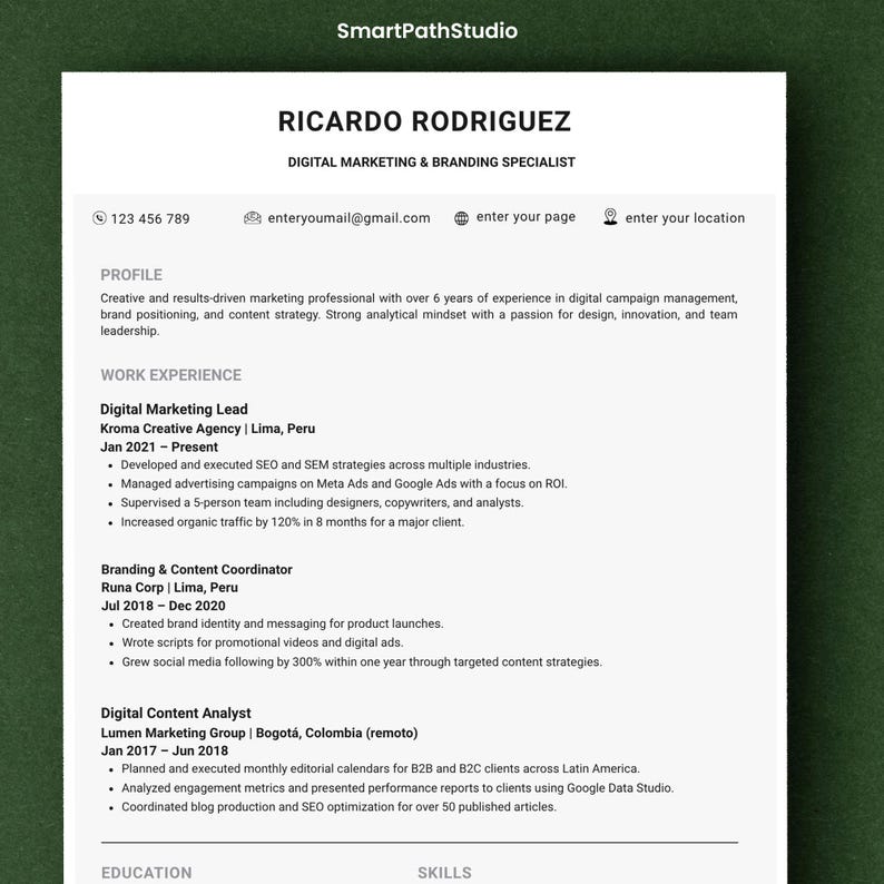 Canva Resume Template | 2-page Professional Minimalist CV Modern Simple ...