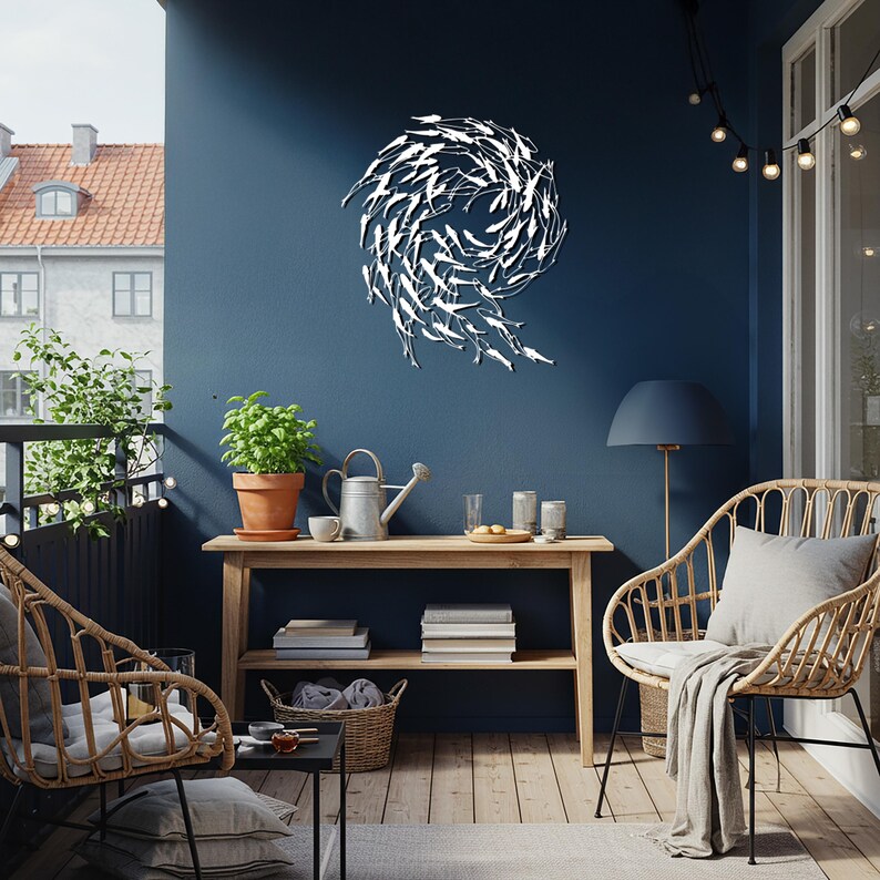 Fish Swarm Metal Wall Art Abstract School of Fish Sculpture for Living ...