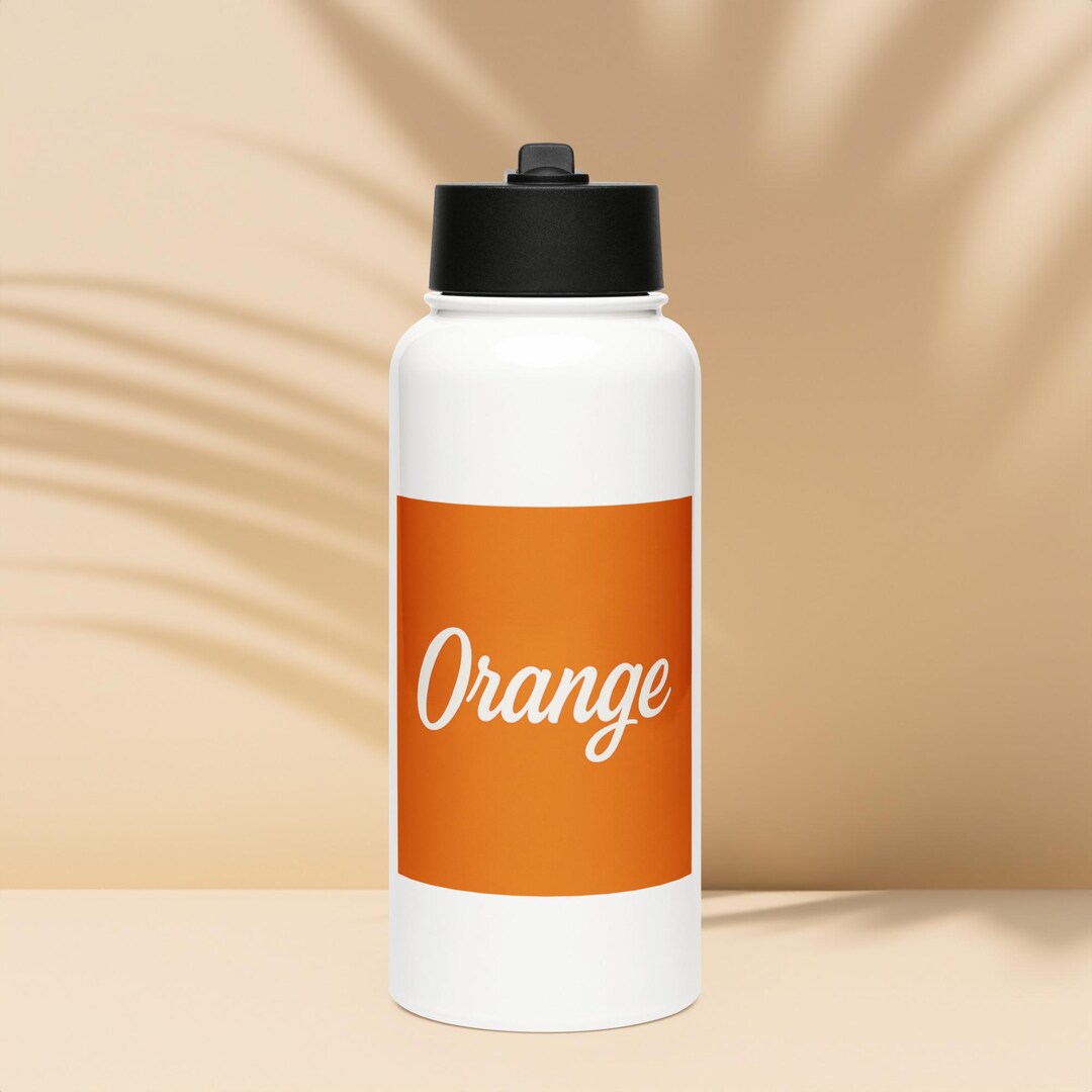 ORANGE Cursive Stainless Steel Water Bottle With a Straw Lid - Etsy
