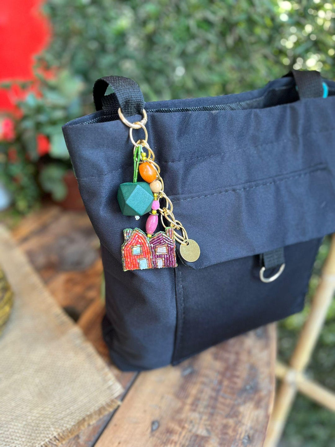 Beaded Bag Charm, House Design Keychain Accessory - Etsy