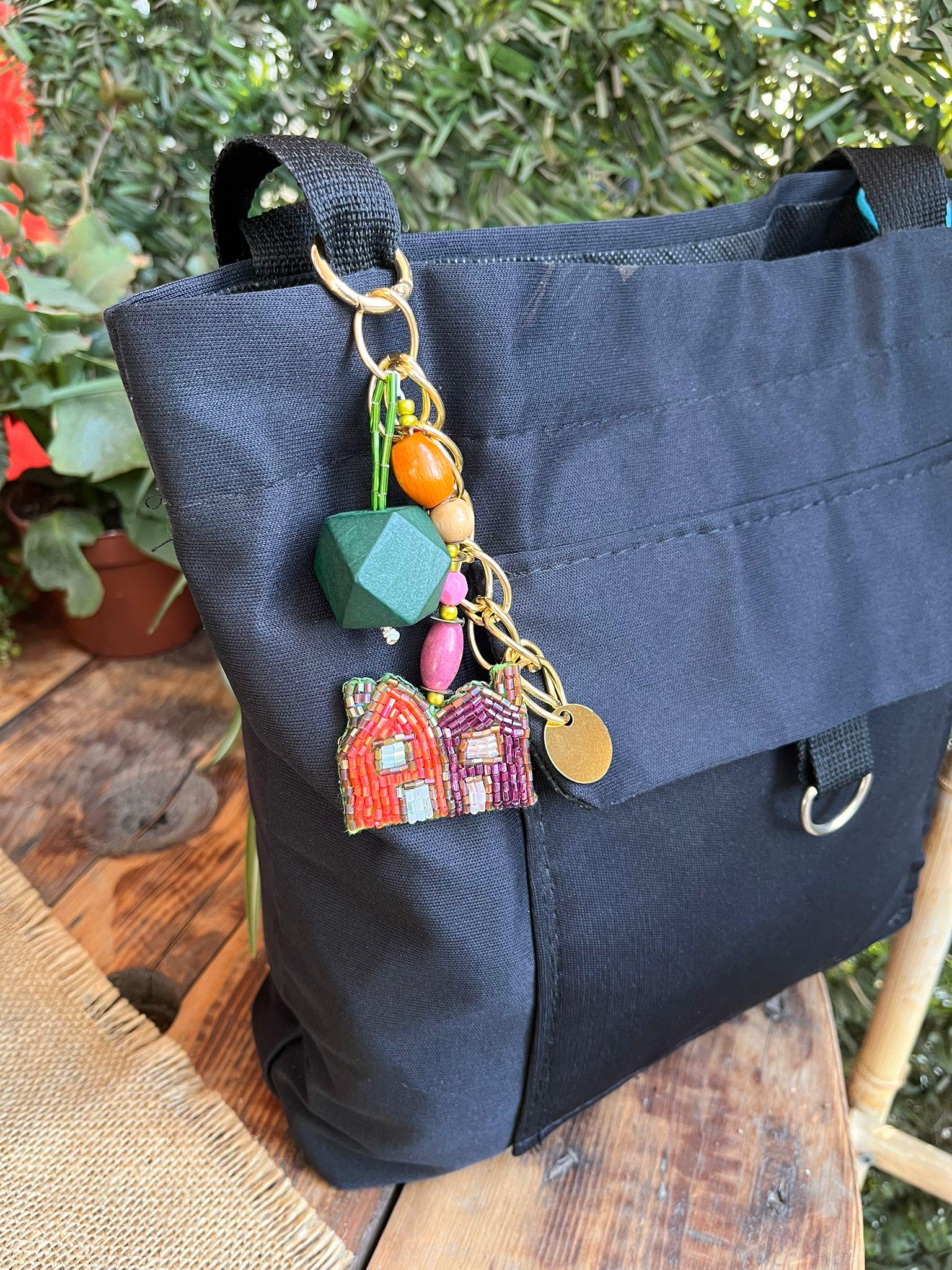 Beaded Bag Charm, House Design Keychain Accessory - Etsy