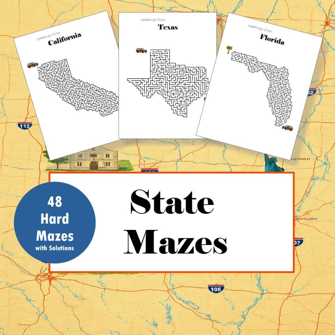US State Maze Pack: 48 Challenging Printable State Mazes - Etsy