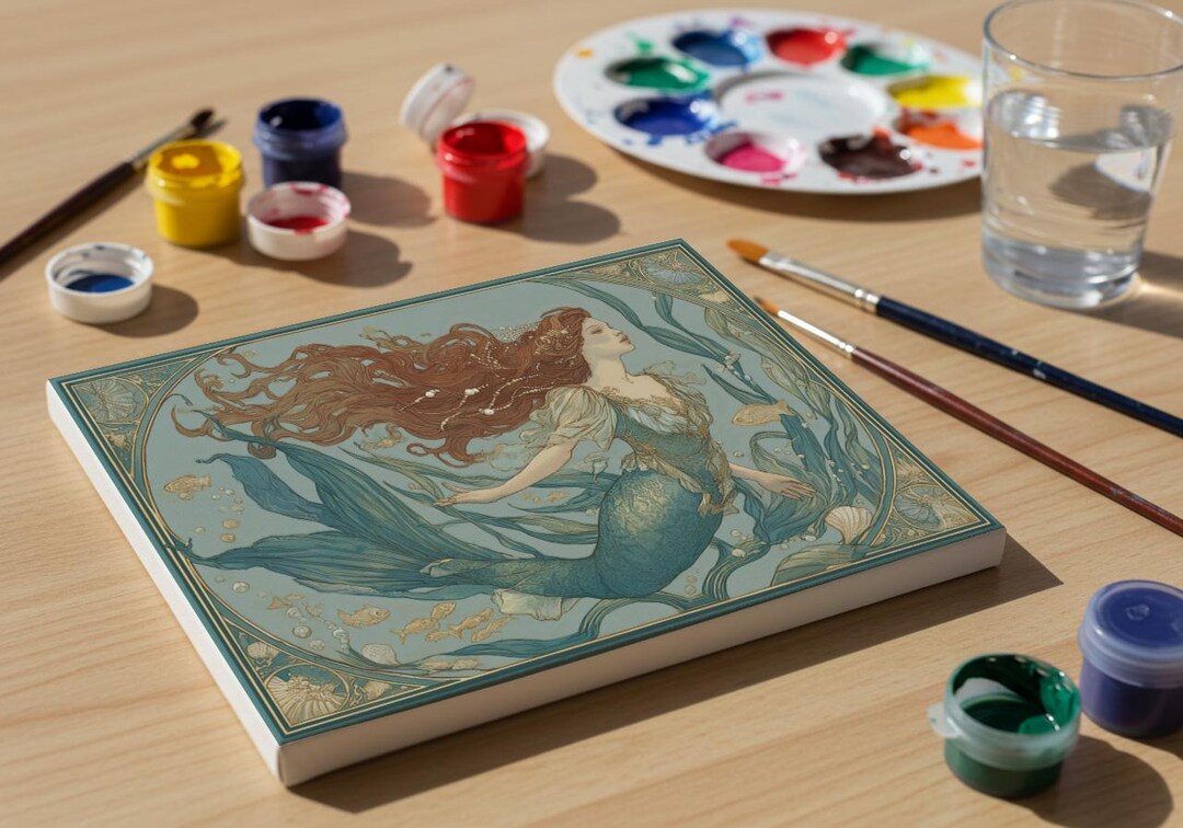 Mermaid Paint by Numbers Kit, DIY Canvas Painting Set With Acrylic ...
