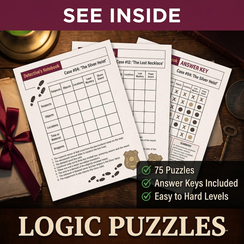 Crime & Mystery Logic Puzzles for Adults | 75 Brain Teasers | Printable ...