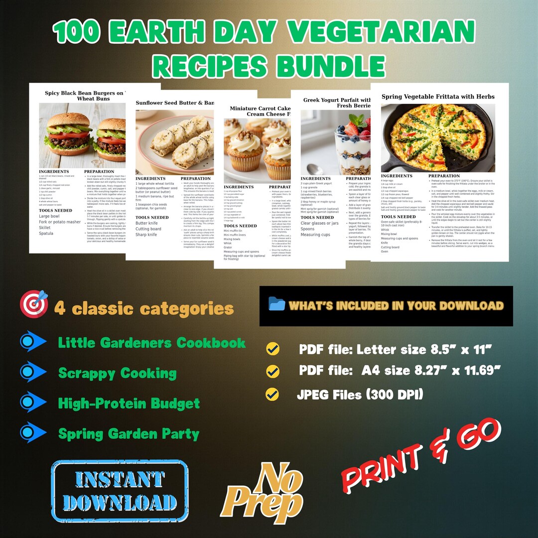 Earth Day Vegetarian Cookbook Bundle: 100 Kid-friendly Recipes (digital ...