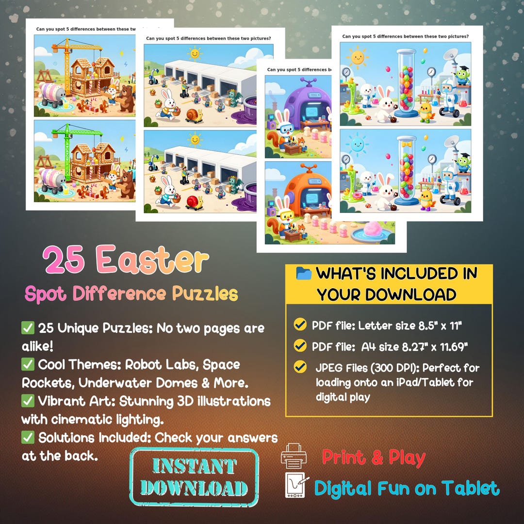 25 Easter Spot the Difference Puzzles | High-tech Robot Bunny Activity ...