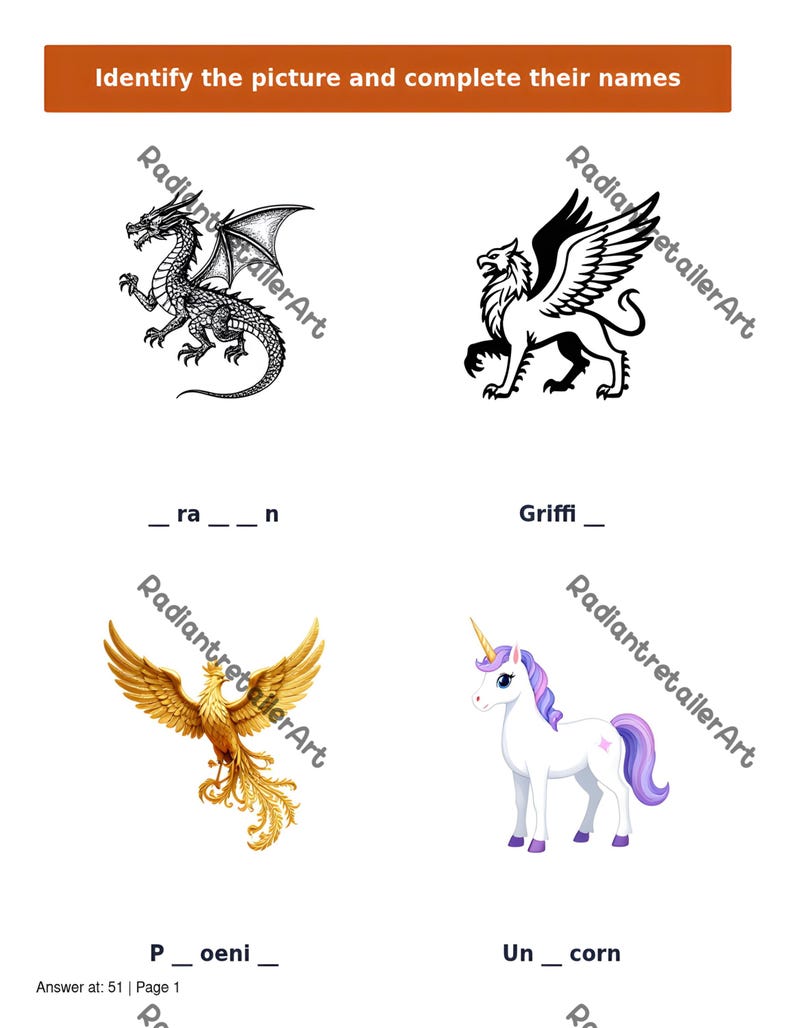 Mythical Creatures Activity Sheets: Puzzles for Kids 9-12 (digital ...