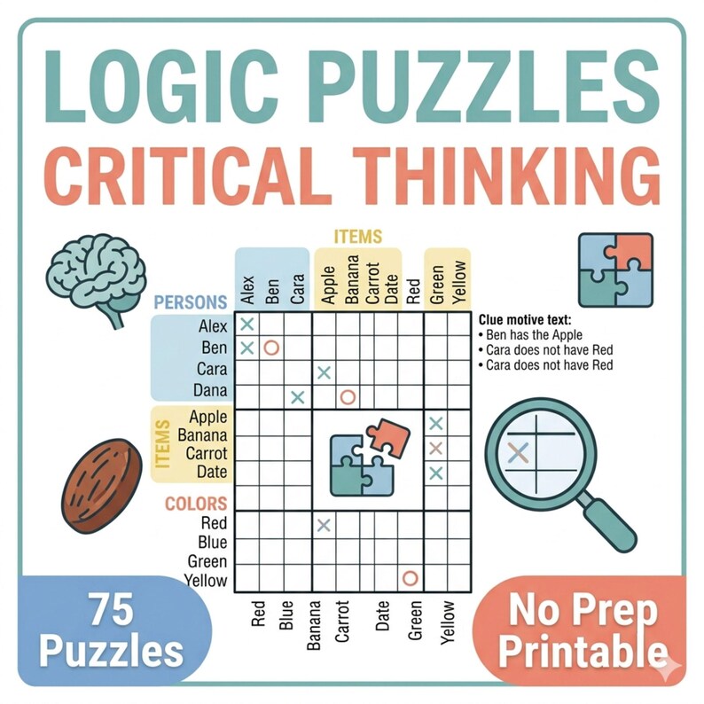 Crime & Mystery Logic Puzzles for Adults | 75 Brain Teasers | Printable ...