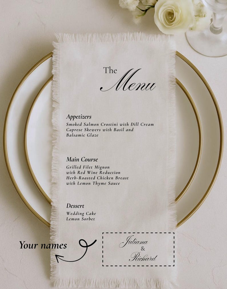 Wedding Fabric Menus, Fabric Menu, Rustic Wedding, Menus Printed on ...