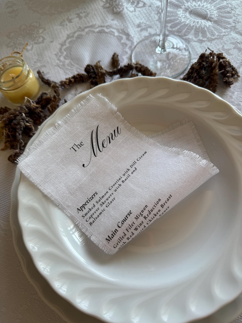 Wedding Fabric Menus, Fabric Menu, Rustic Wedding, Menus Printed on ...