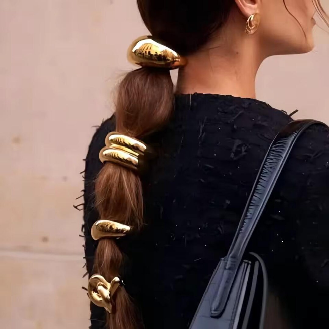 Curved Gold Metal Ponytail Hair Elastics - Chic and Shiny Thick Cuff - Etsy