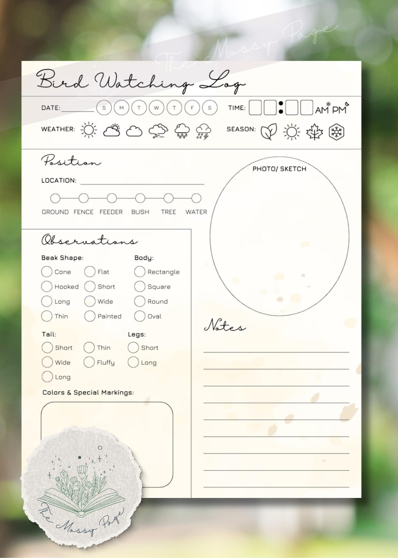 Printable Bird Watching Log – Instant Digital Download - Etsy