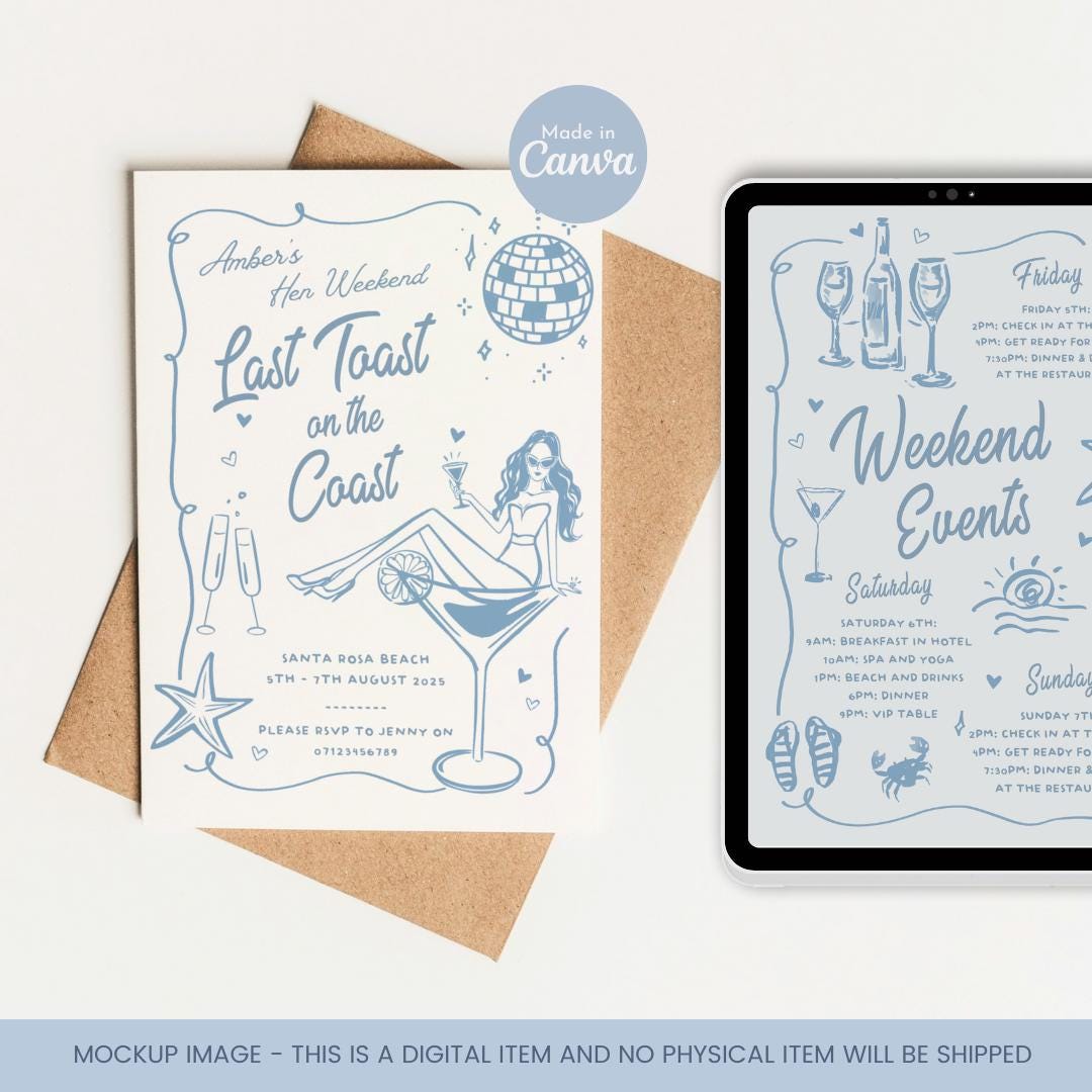 Editable Hen Invitation Template, Last Toast on the Coast Hen Party ...
