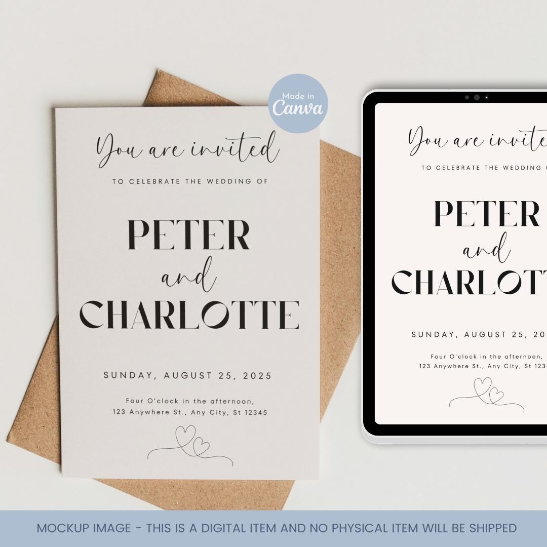 Editable Minimalist Wedding Invitation, Minimal Wedding Invite, Save ...