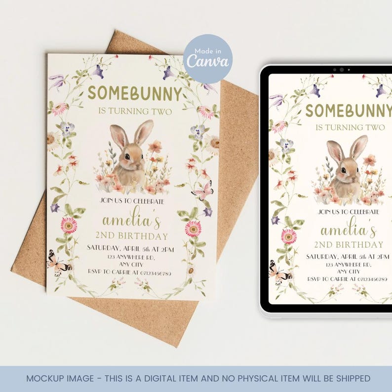 Editable Some Bunny Birthday Invite, Bunny Birthday Party Invite, Kids ...