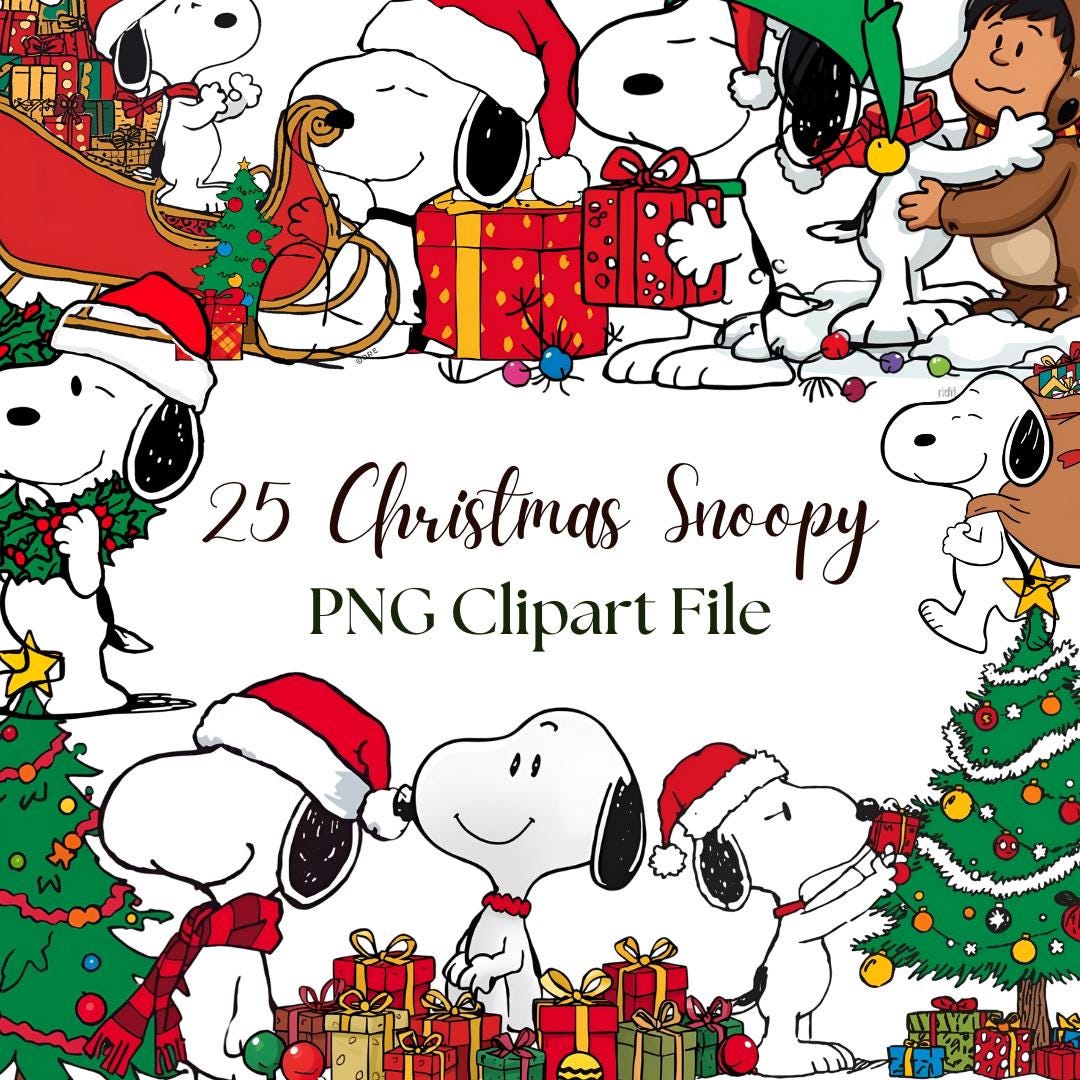 Snoopy Christmas PNG Clipart Bundle: 25 Cartoon Dog Designs (digital ...