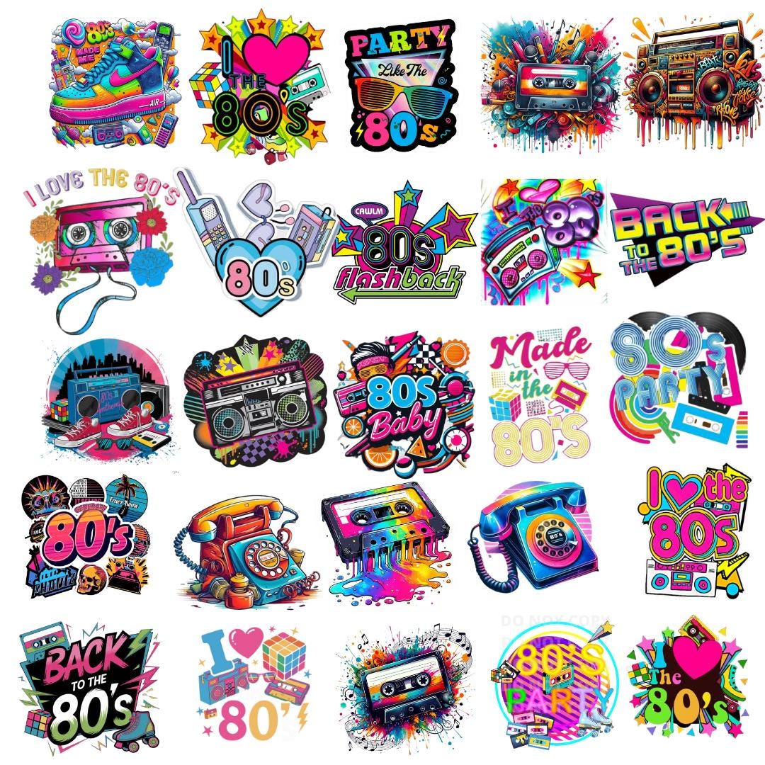 Retro 80s Clipart Bundle: PNG & SVG, Vintage Graphics (digital Download ...