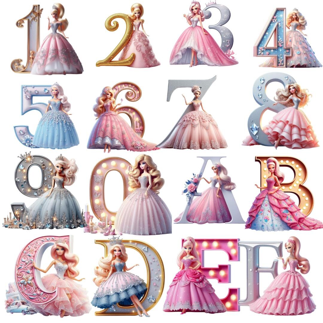 Princess Alphabet Numbers Clipart, Royal Birthday PNG Bundle (digital ...