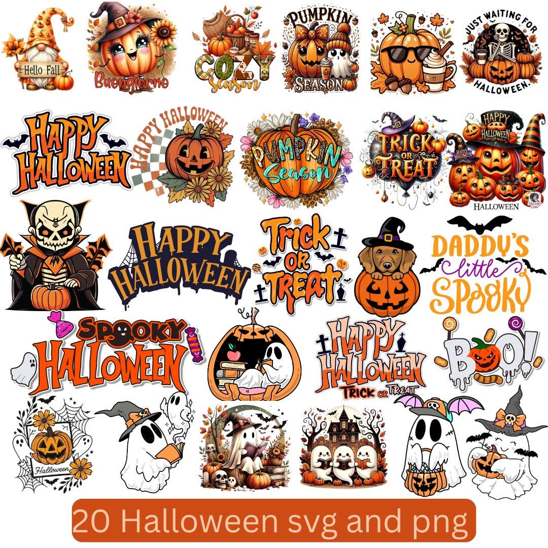 Retro Halloween Clipart Bundle: Spooky PNG SVG Designs (digital ...