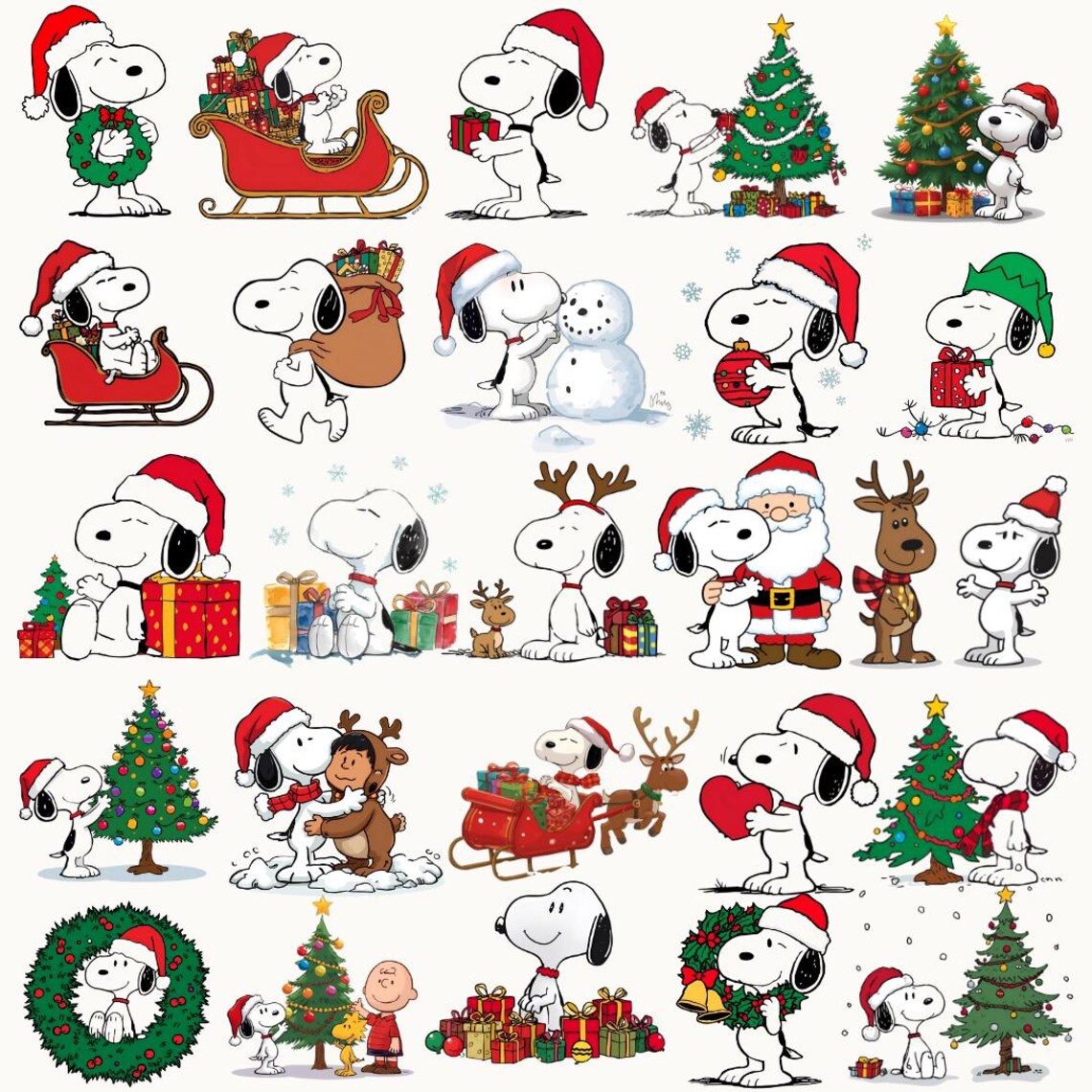 Snoopy Christmas PNG Clipart Bundle: 25 Cartoon Dog Designs (digital ...