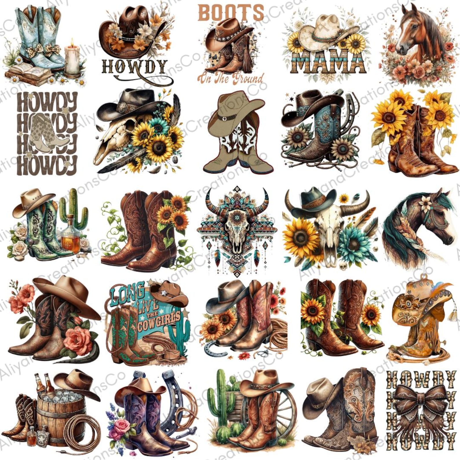 Retro Western PNG Bundle | Cowboy, Cowgirl, Rodeo Designs (digital ...