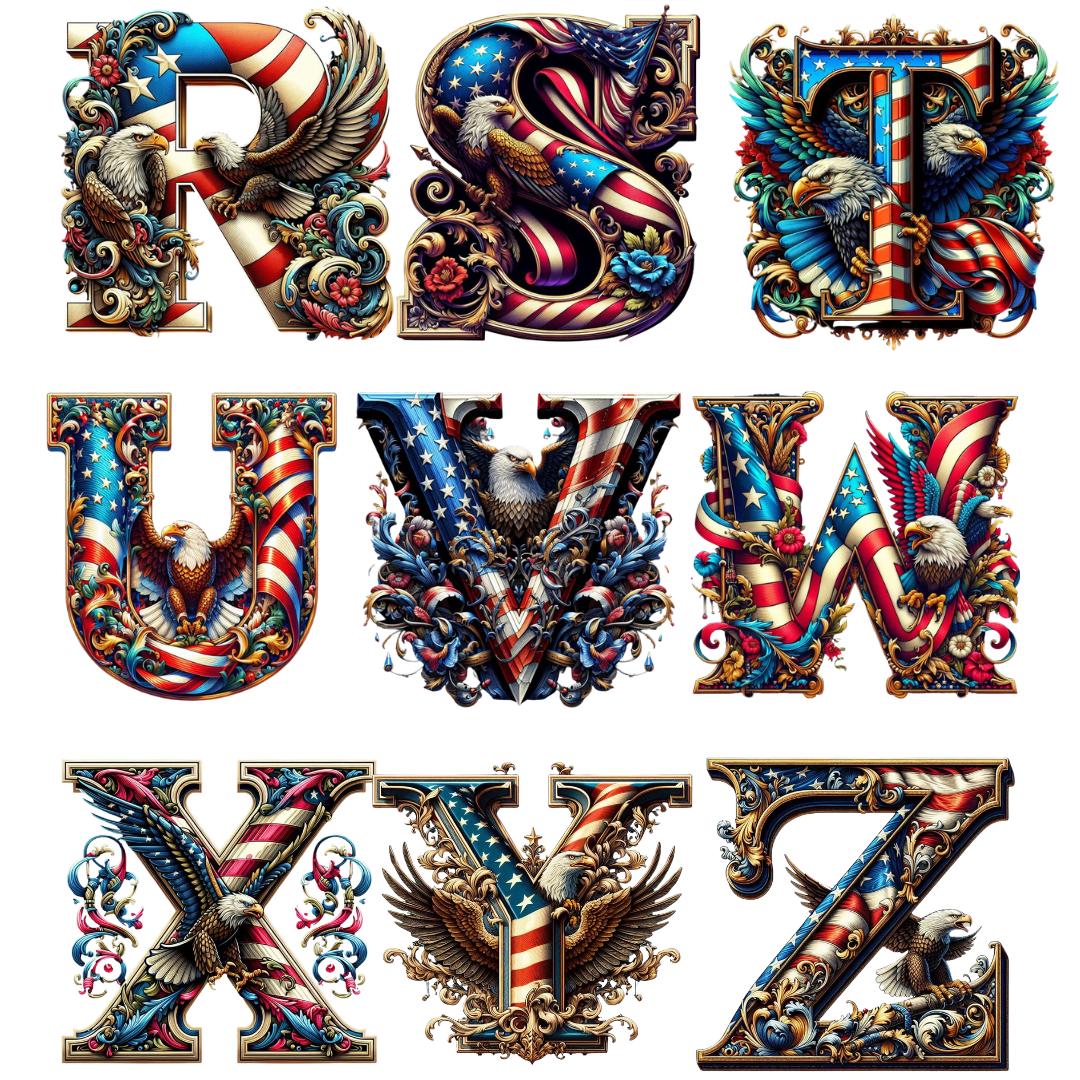 Patriotic Alphabet PNG Bundle | Vintage Americana Letters Clipart ...