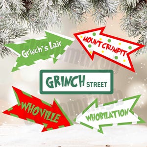 Grinch Christmas Arrow Sign Decorations: Whoville Printable Tree ...