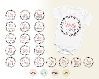 Hello World Monthly Baby Milestones Bundle Svg Baby Milestone | Etsy