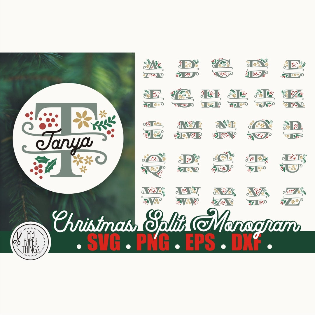 Christmas Split Monogram SVG Alphabet | Christmas Alphabet SVG Cut File ...