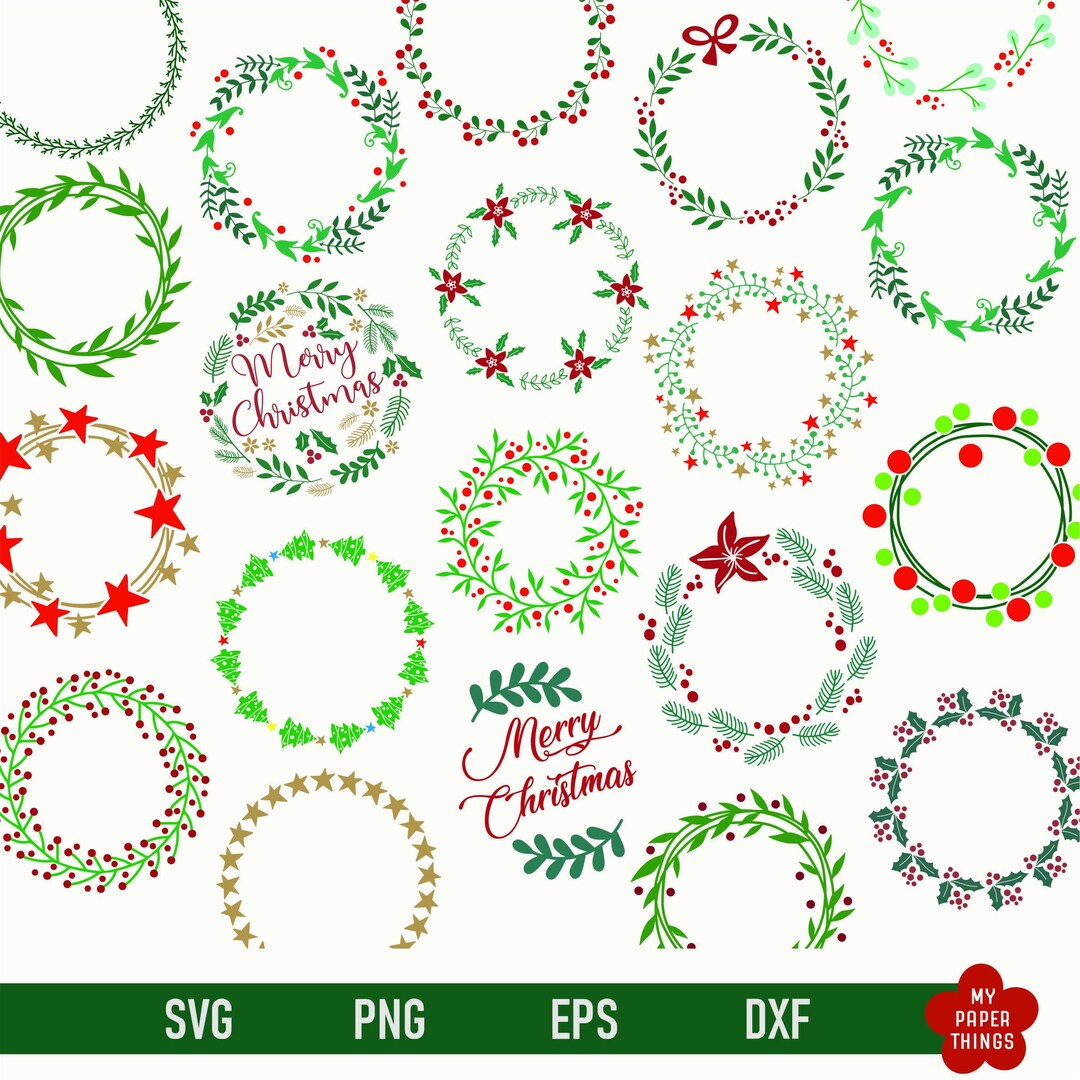 Wreath SVG Bundle, Holly Christmas Wreath Svg, Xmas Svg, Merry ...