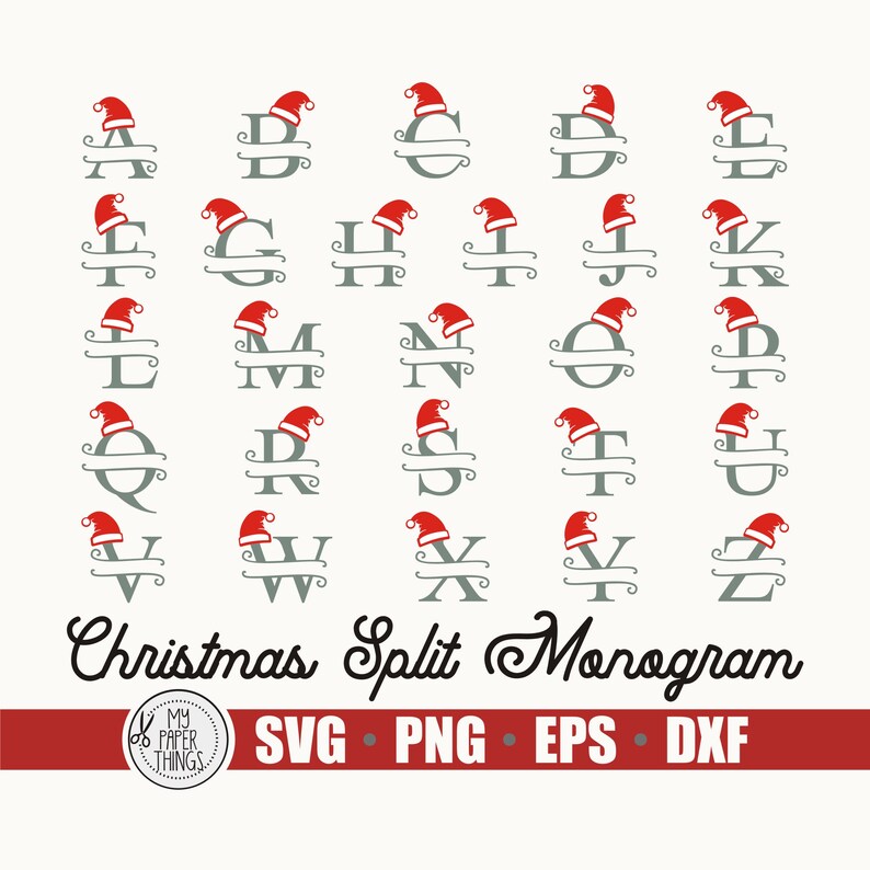Christmas Split Monogram SVG | Monogram Letters Svg | Santa Hat Svg - Etsy