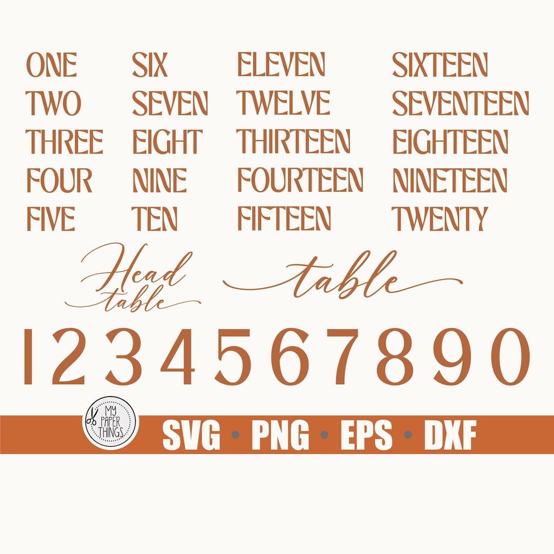 Table Numbers Svg | Modern Wedding Table Numbers Svg | Numbers for ...