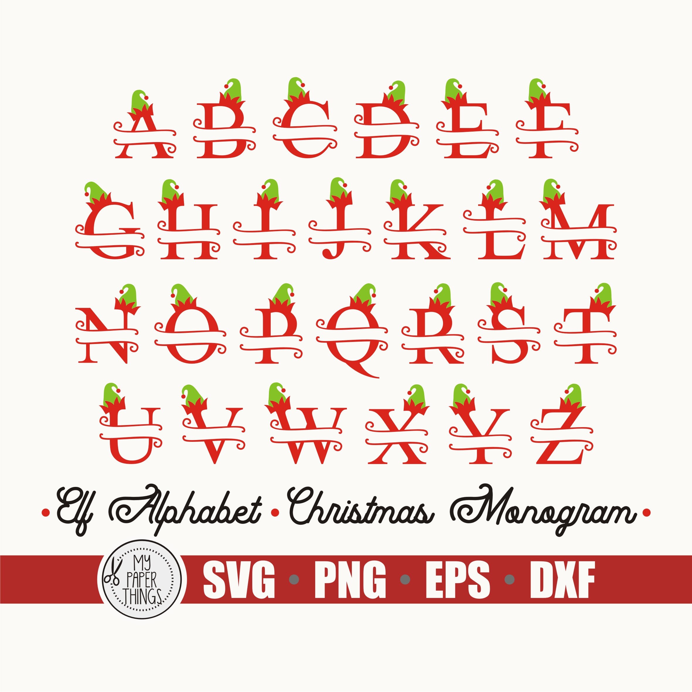 Christmas Split Monogram SVG Alphabet | Elf Alphabet SVG Cut File | Elf ...
