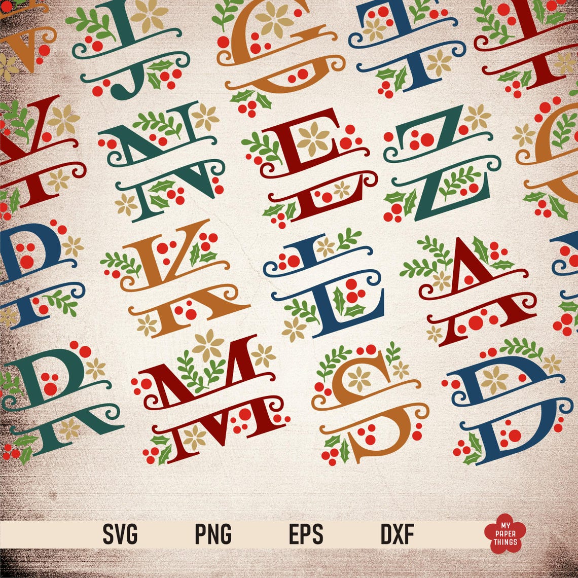 Christmas Alphabet SVG, Christmas Monogram Svg Bundle, Christmas Split ...