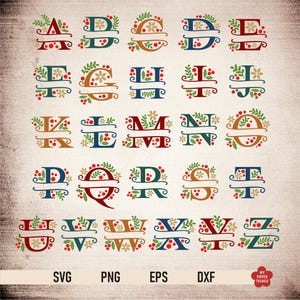 Christmas Alphabet SVG, Christmas Monogram Svg Bundle, Christmas Split ...