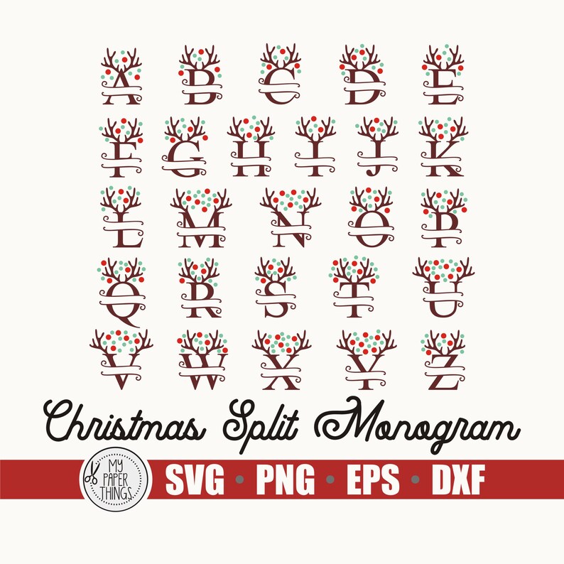 Christmas Split Monogram SVG Alphabet Reindeer Alphabet SVG | Etsy
