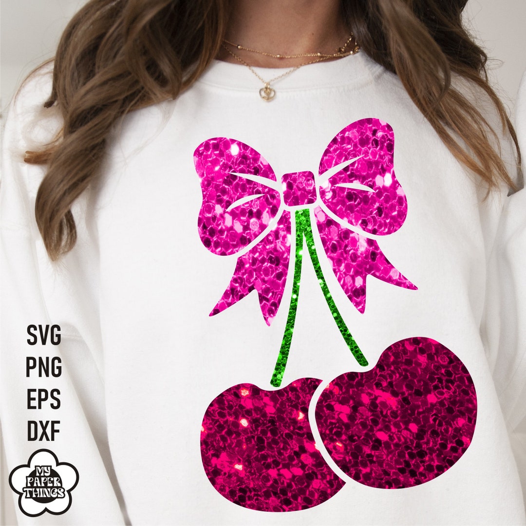 Cherry Bow Png Svg Sequin Valentine Png Sublimation Glitter Love Png ...