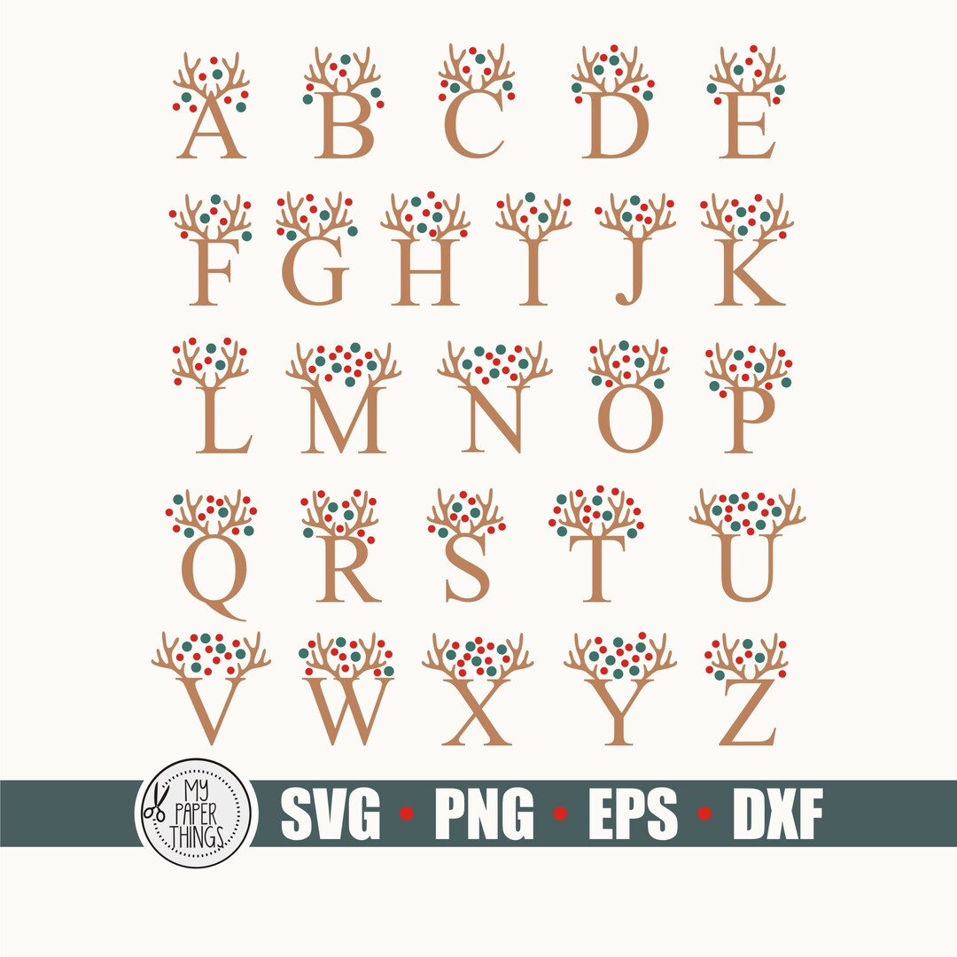 Christmas Monogram SVG Cut Files | Reindeer Alphabet SVG | Reindeer ...