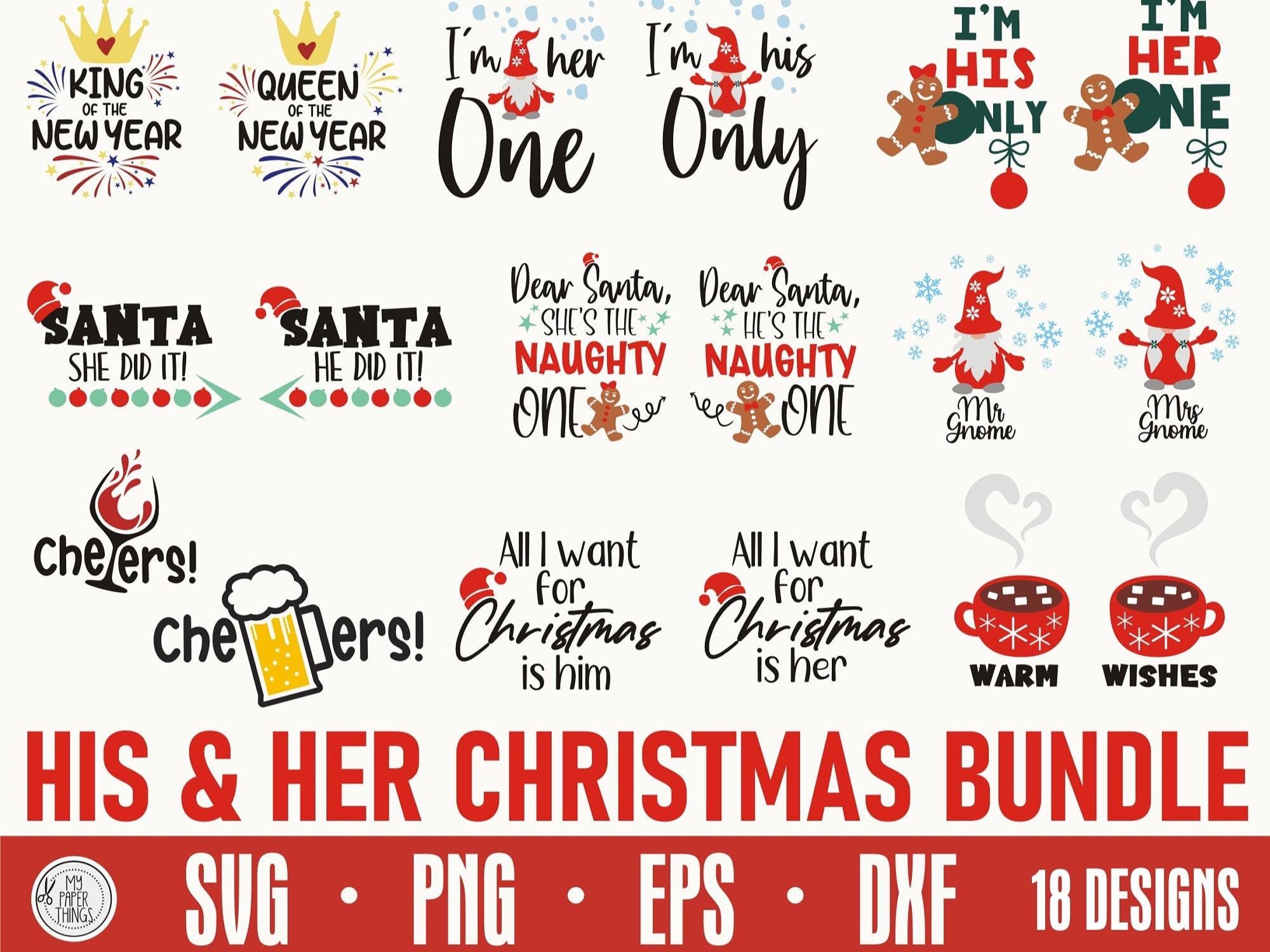 Christmas Couple Shirts SVG Bundle | Dxf, Eps, Png, Cut File for Cricut ...