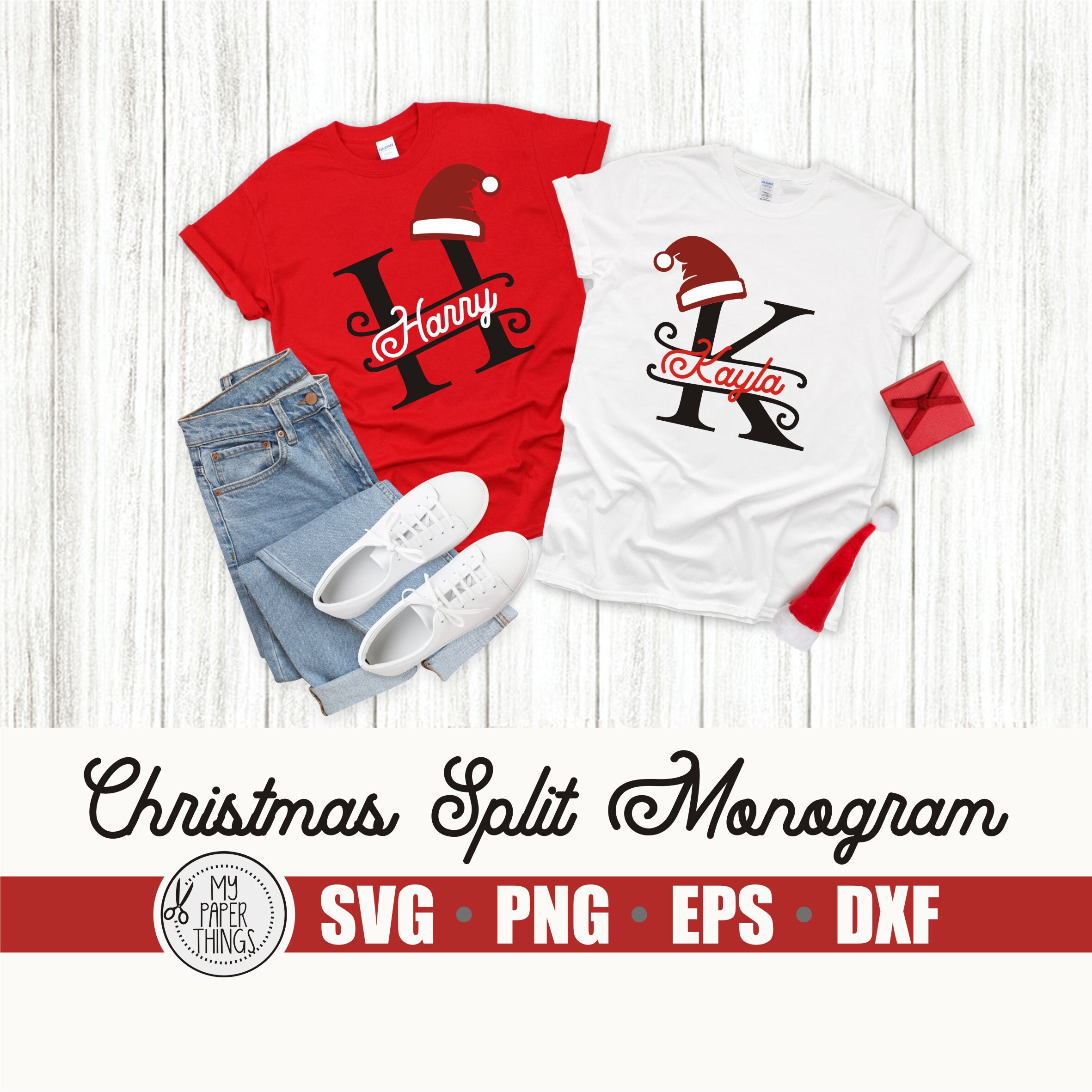 Christmas Split Monogram SVG Monogram Letters Svg Santa - Etsy