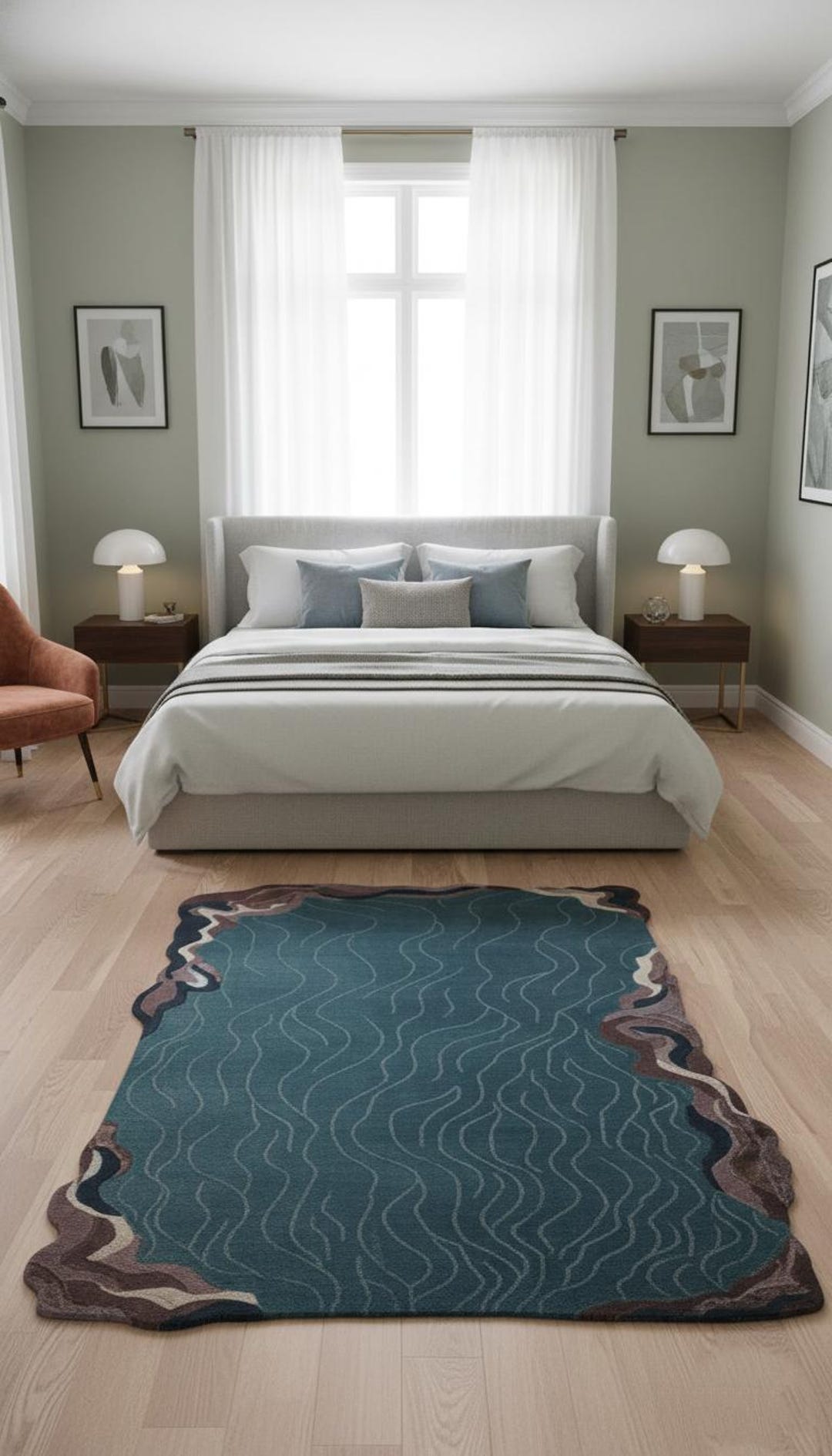 Abstract Blue Wave Rug – Irregular Handmade Modern Carpet - Etsy