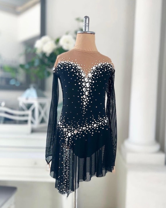 Gold Embroidered Black Figure Skating Dress By Tania Bass