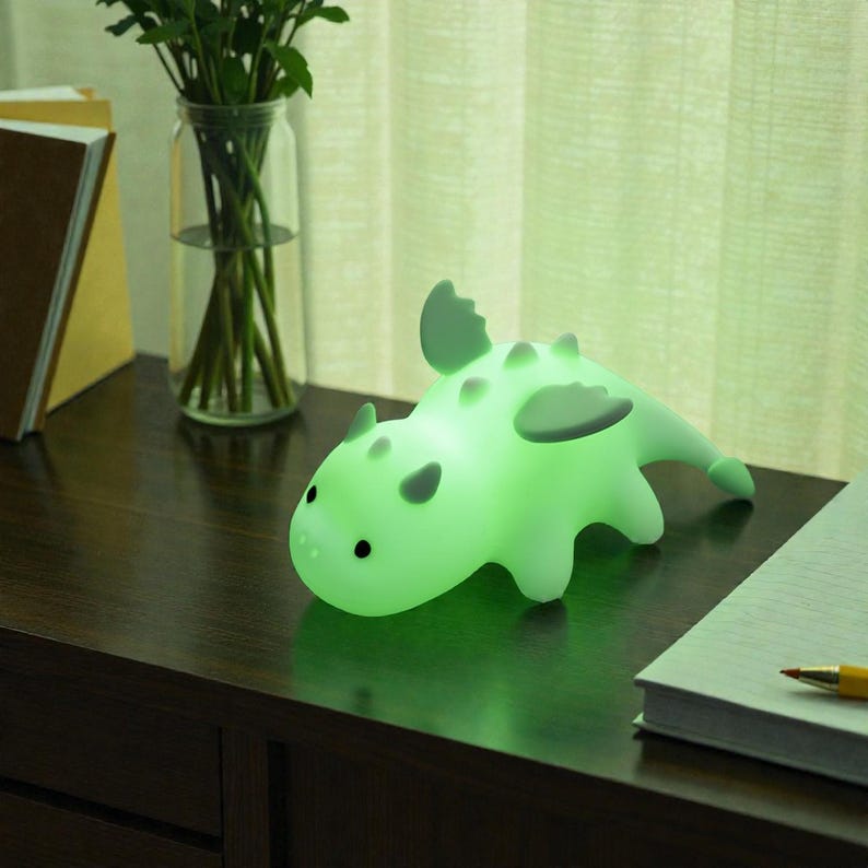 Baby Dragon Night Light Silicone Color Changing Dimmable Kids Room Lamp ...