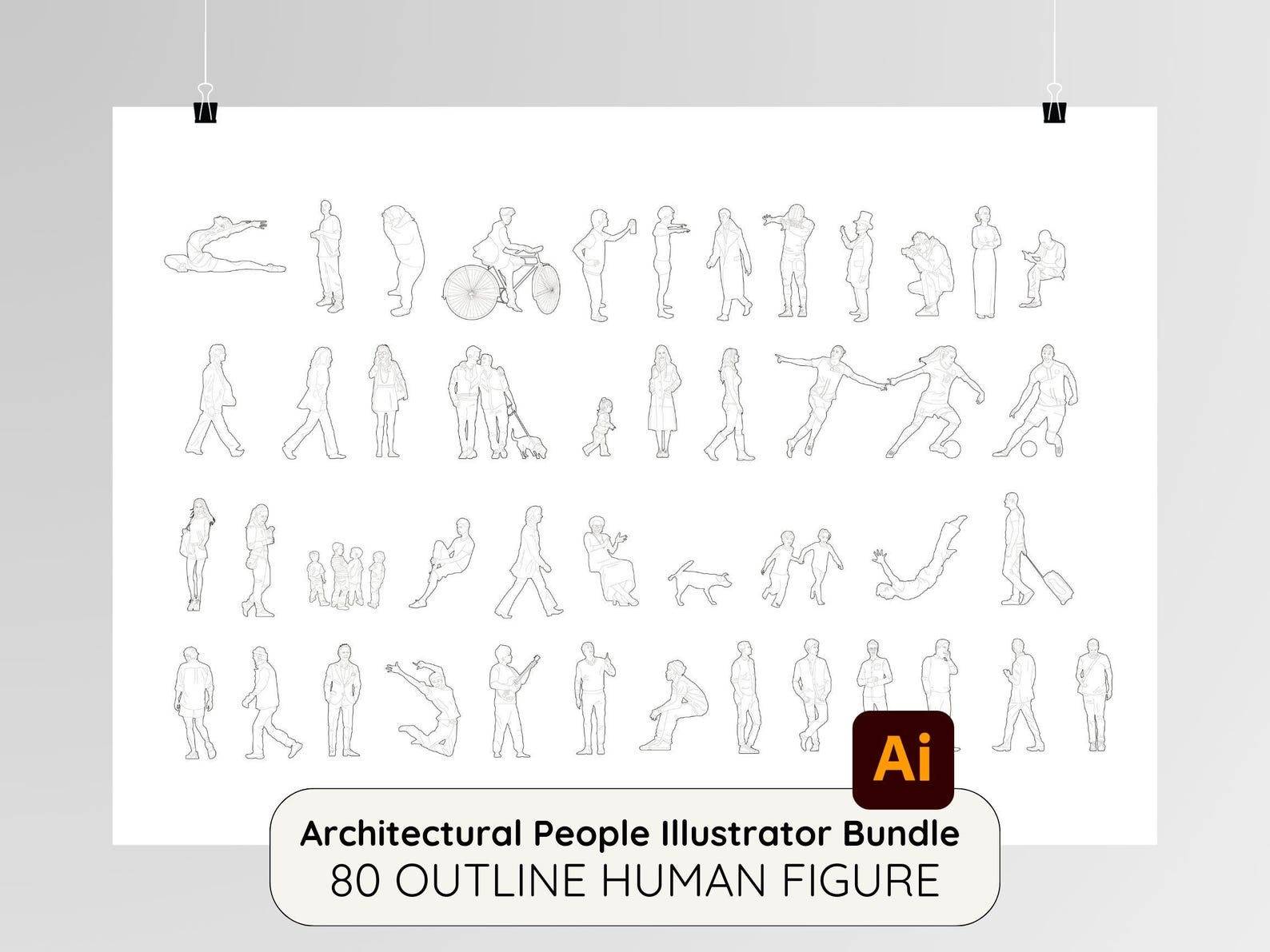 Architectural People Illustrations | Outline Human Figures, CAD Vector ...