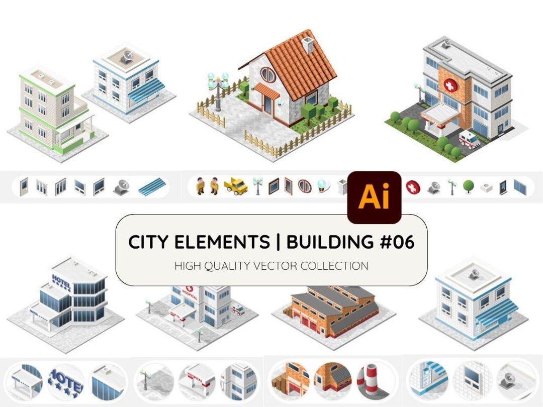 Urban Architecture Clipart | City Elements Vector Collection (AI EPS ...