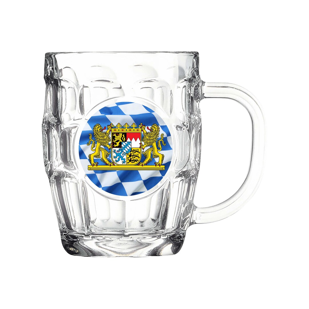 German Beer Glass Bavaria Bayern Flag and Crest Dimple Mug Glass Beer ...