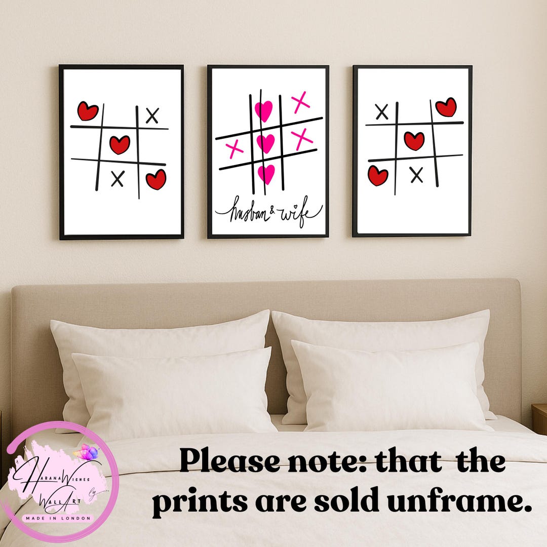 Tic Tac Toe Love Wall Art Set of 3 | Husband and Wife Prints | Physical ...