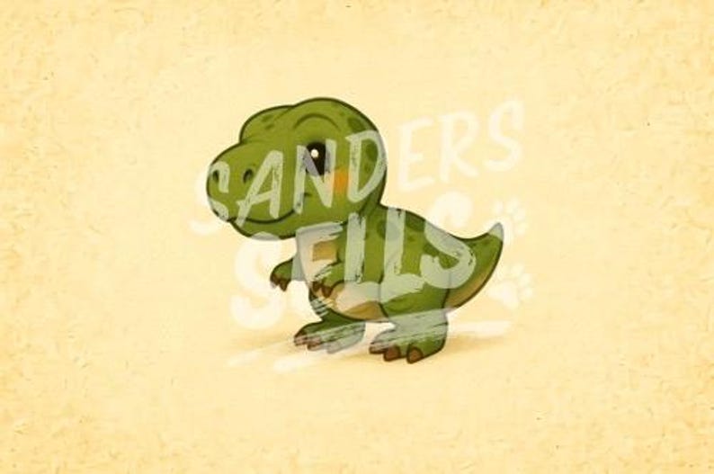 Cute Baby Tyrannosaurus Rex T-rex Green Brown Wall Art, Nursery Decor ...