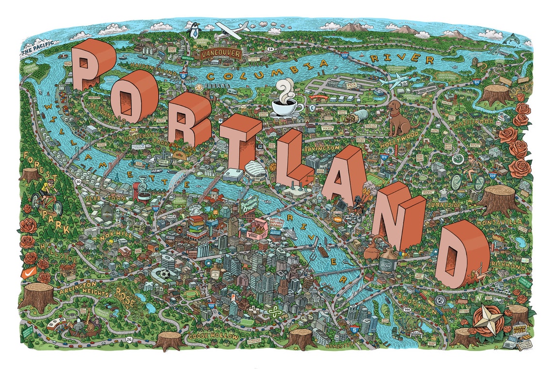 Portland Map | Etsy