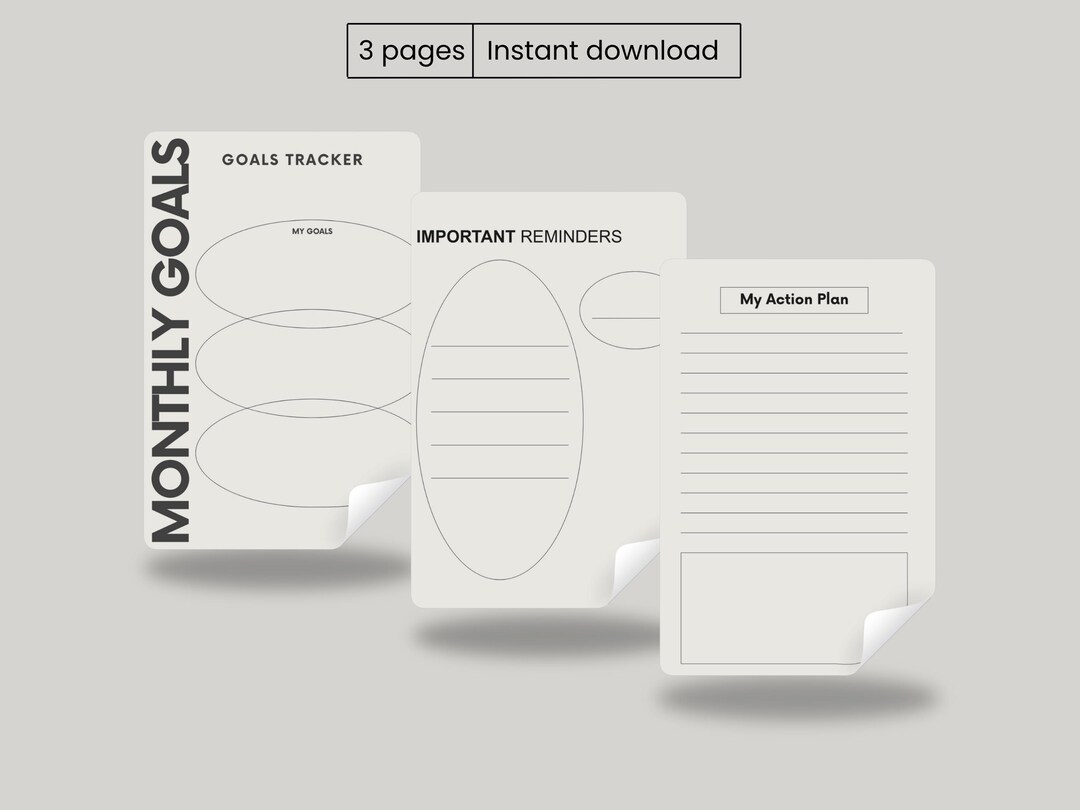 Minimalist 3-page Goal Planner, Printable Simple Clean Goal Planner ...